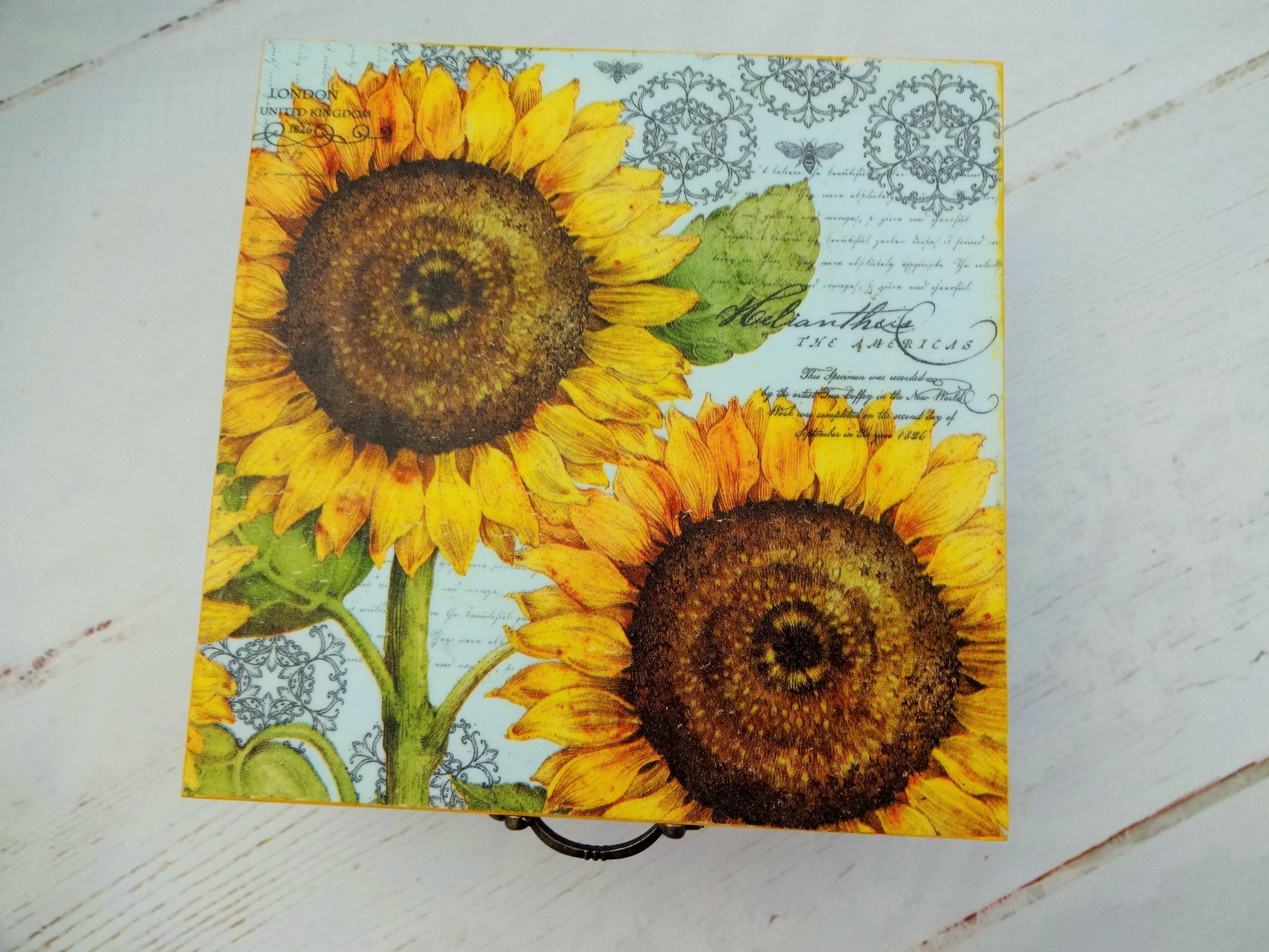 Sunflower Blue Rustic Tea Bag Box | Etsy