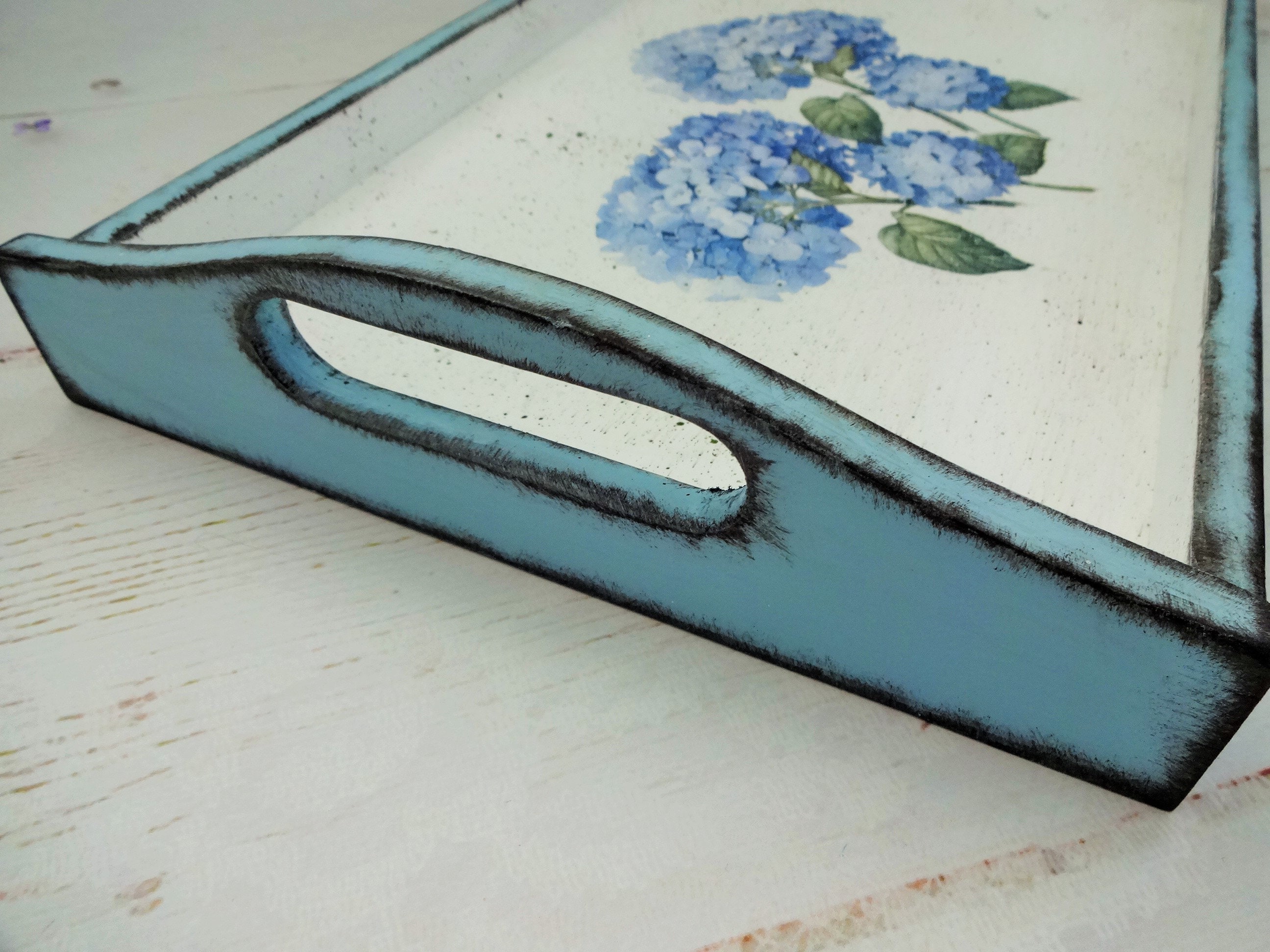 Blue Shabby Chic Hydrangea Serving Tray | Etsy
