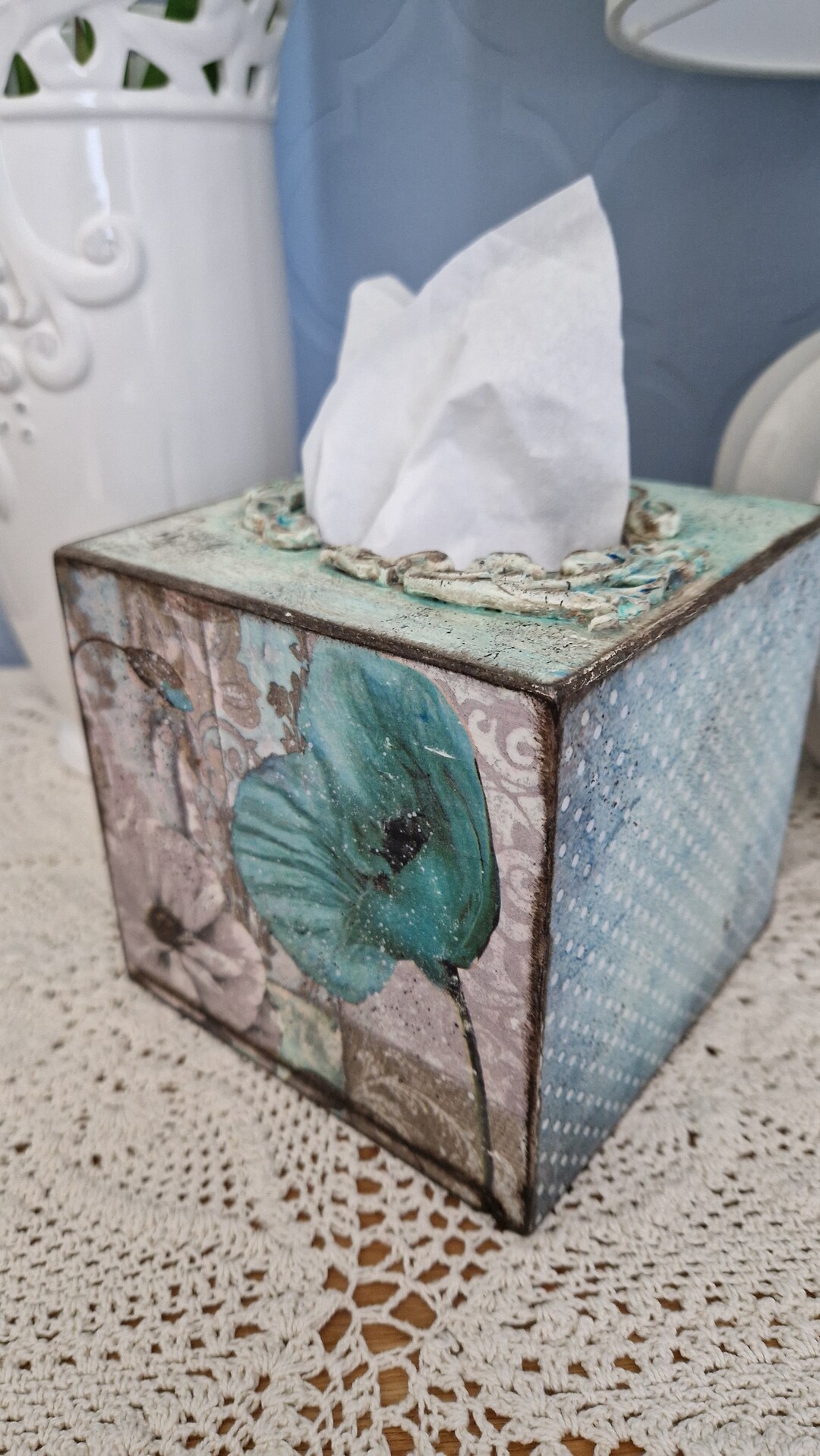 Square Wooden Tissue Box Cover Tissue Holder Mint Square Box for Tissue ...