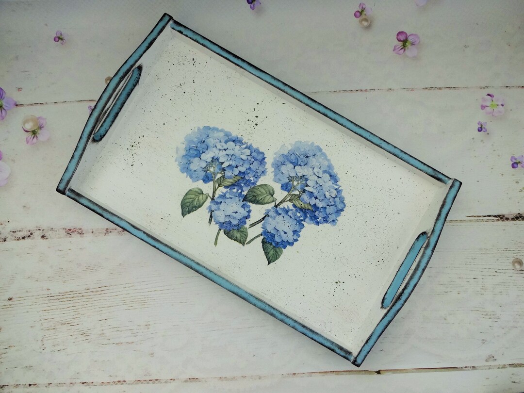 Blue Shabby Chic Hydrangea Serving Tray - Etsy