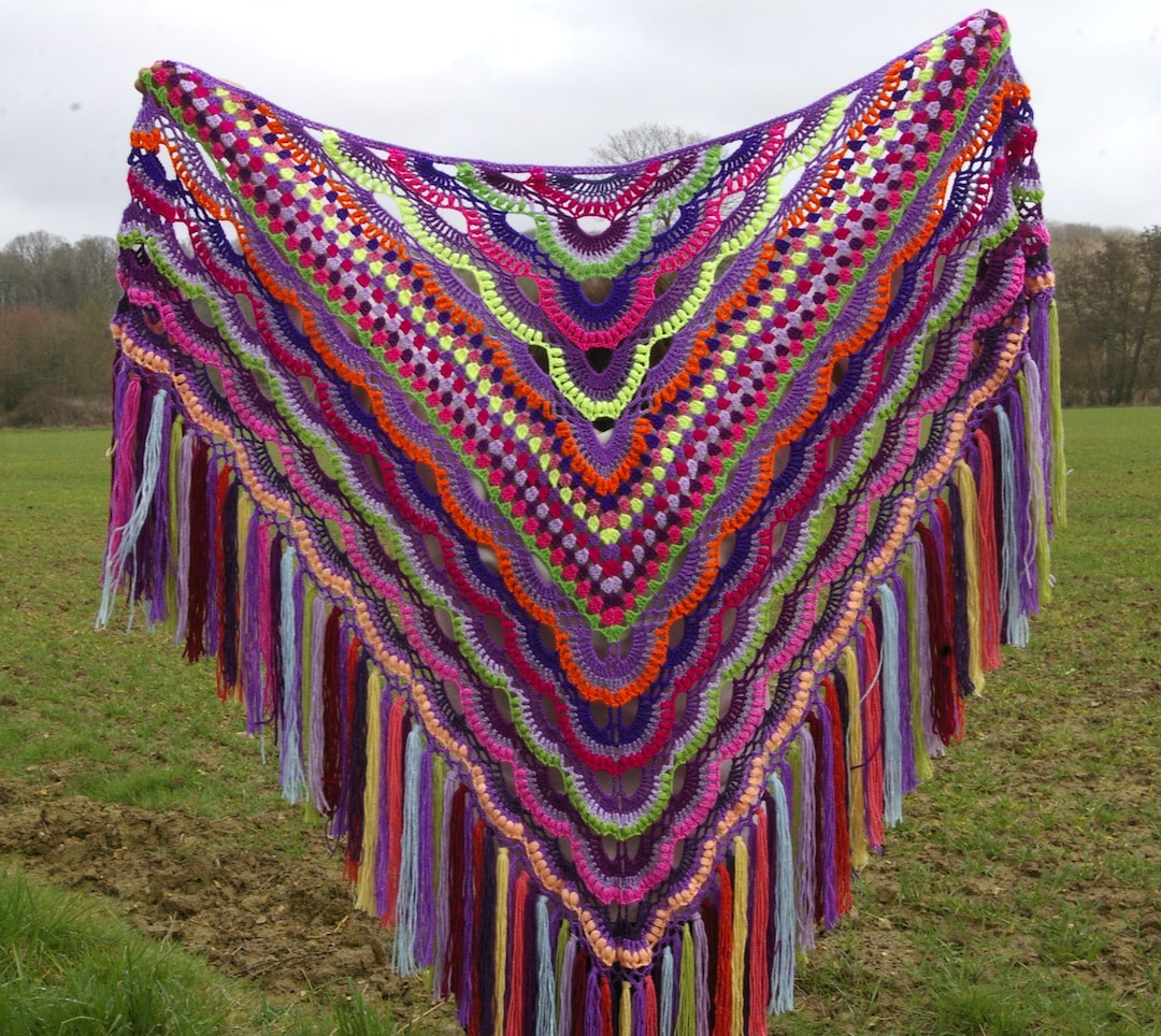 Multicolor Hand Crocheted Shawl - Etsy