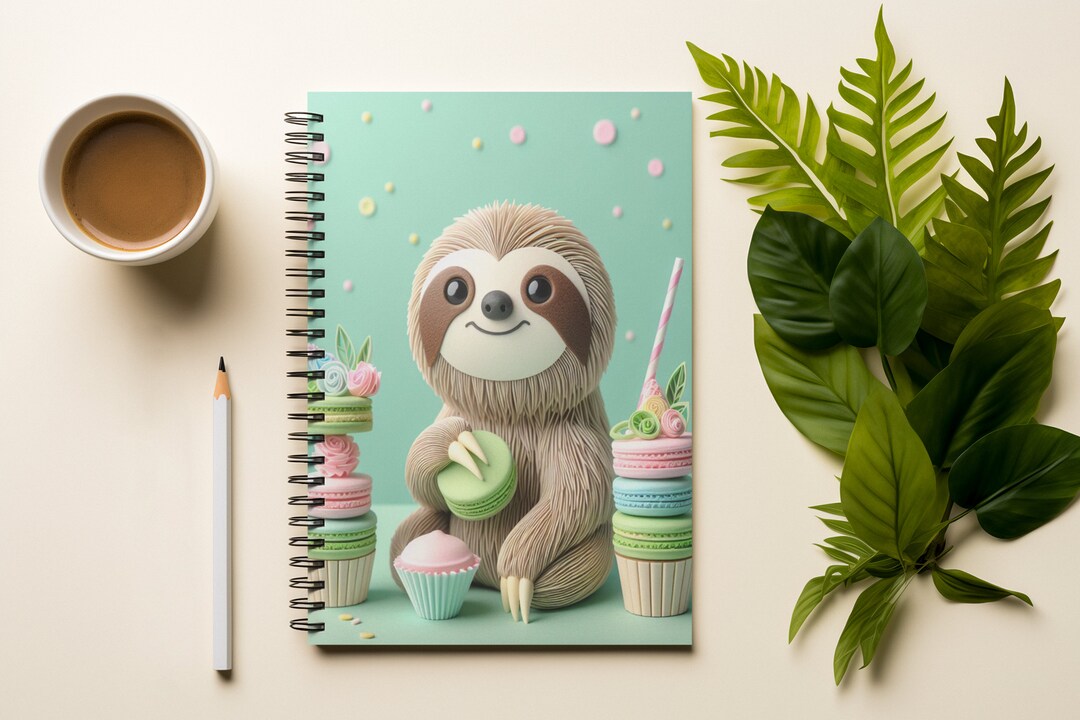 Sloth and Sweets Themed Notebook - 118-page Spiral Notebook Ruled Line ...