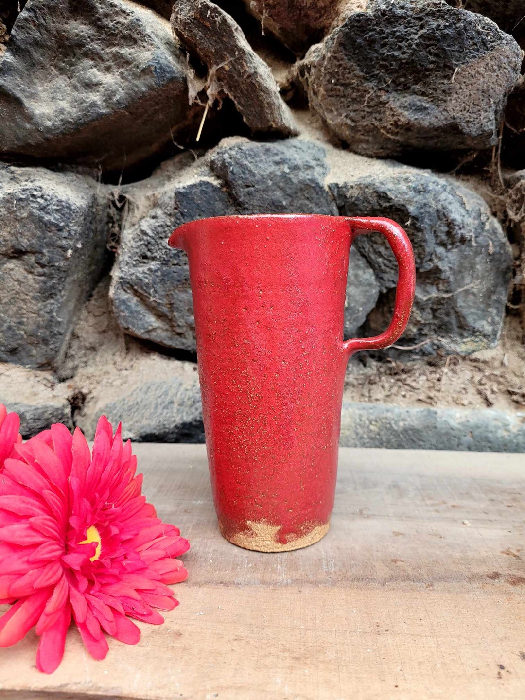 Red Clay Jug With Red Enamel - Etsy