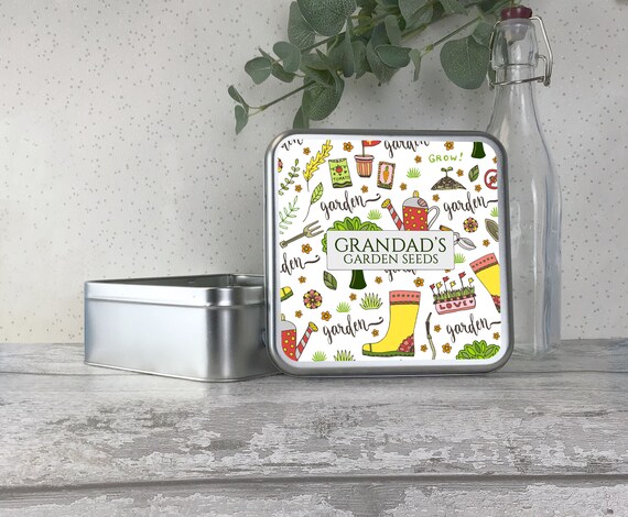 Personalised metal tin garden allotment seed storage box | Etsy