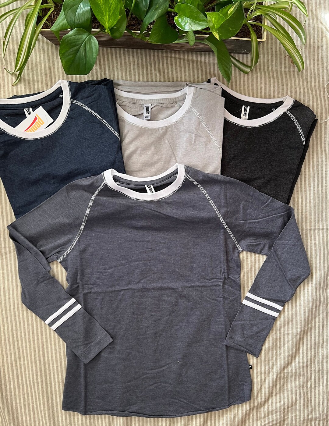 Wholesale BLANK Ringer Stripe Crew Lightweight Long Sleeve Shirt/ Blank ...