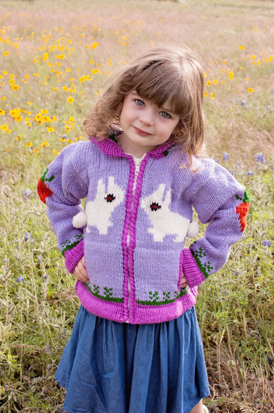 Handmade Wool Knit Girls' Sweater: Rabbit & Carrot Hoodie - Etsy