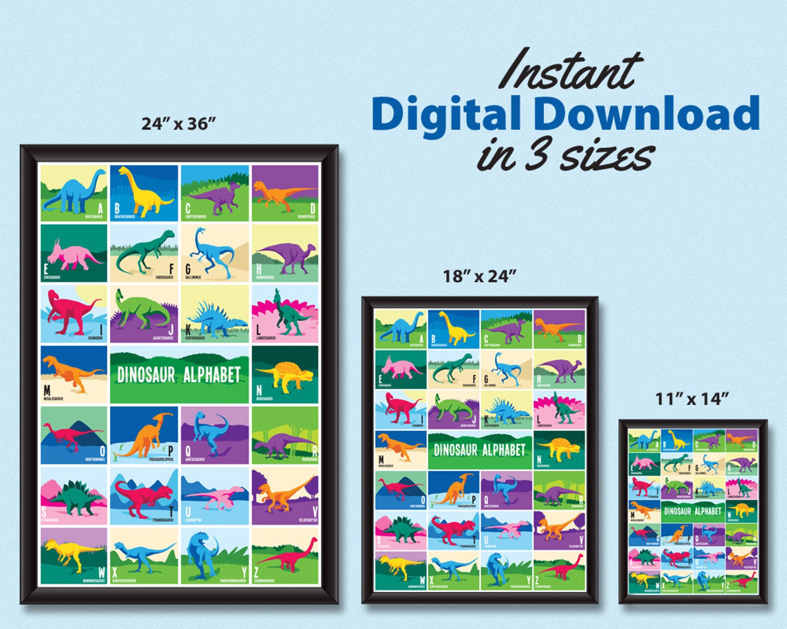 Dinosaur Alphabet Poster - DIGITAL DOWNLOAD - Nursery Room - Home Decor ...