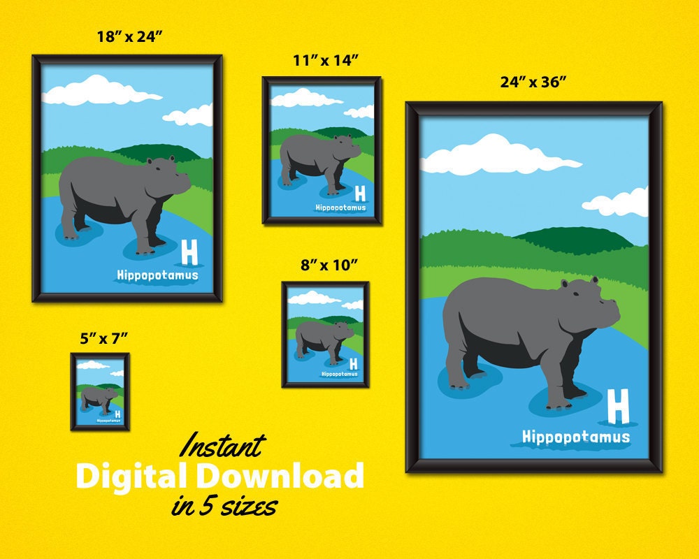 Animal Alphabet Poster - Hippopotamus - DIGITAL DOWNLOAD - Kids ...