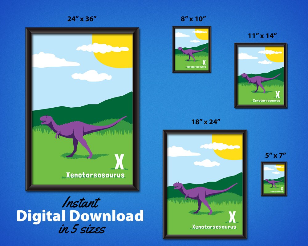 Dinosaur Alphabet Poster - Xenotarsosaurus - DIGITAL DOWNLOAD - Kids ...