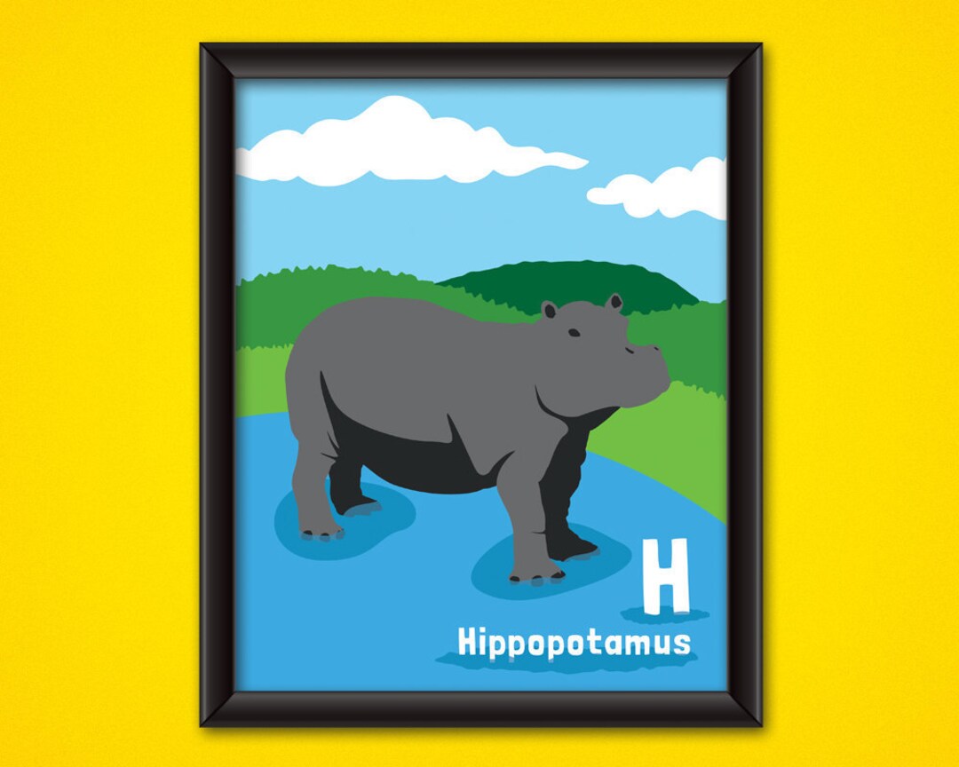 Animal Alphabet Poster Hippopotamus DIGITAL DOWNLOAD Kids & Nursery ...