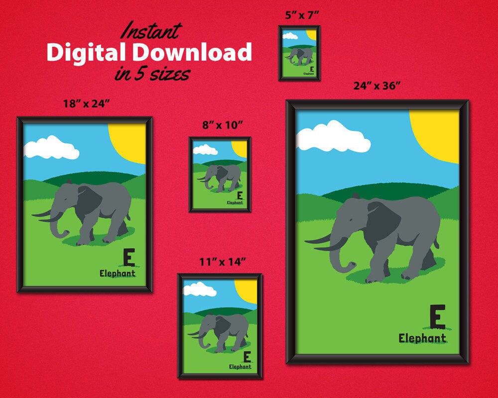 Animal Alphabet Poster - Elephant - DIGITAL DOWNLOAD - Kids & Nursery ...