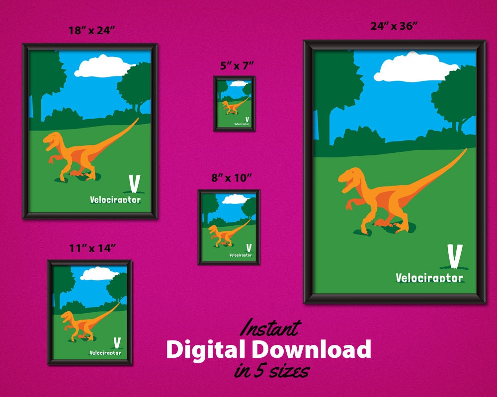 Dinosaur Alphabet Poster - Velociraptor - DIGITAL DOWNLOAD - Kids ...