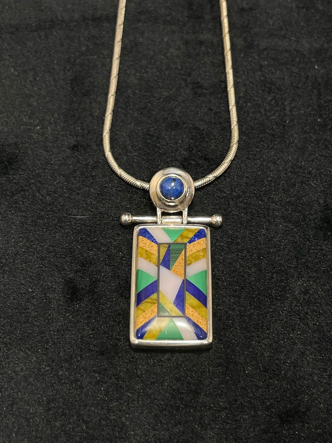 Unique Whiteny Kelly Inlay Stone Sterling Silver Necklace - Etsy