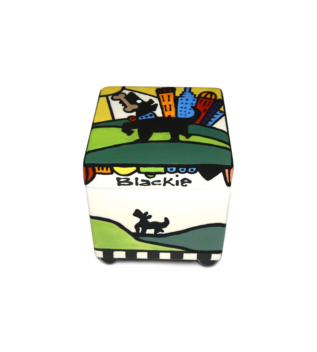 Dog Park Memorial Urn – Custom Ceramic Pet Ashes Box – Hand Painted Dog ...