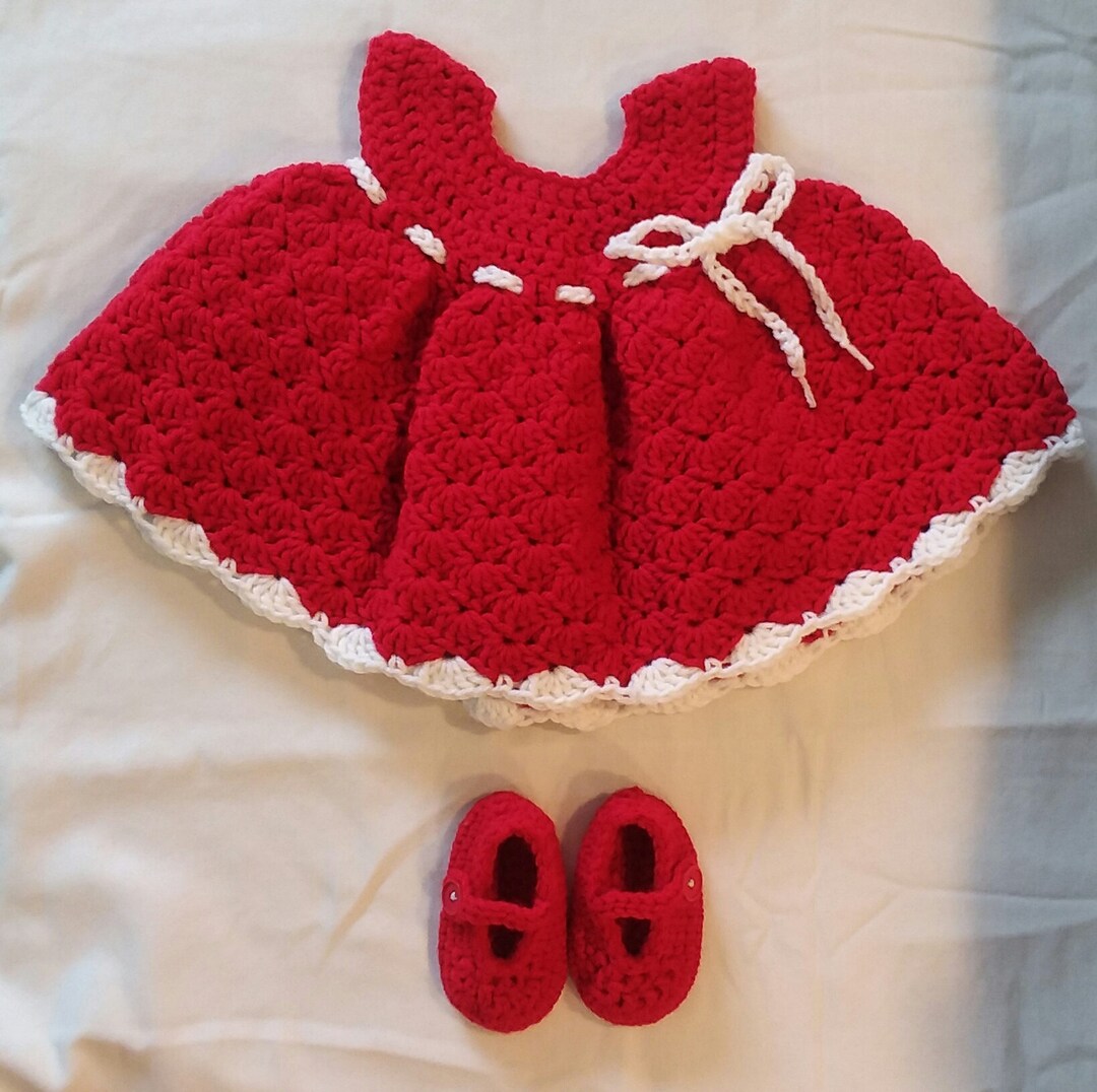 Crochet Red and White Dress Set - Crochet Dress Set - Crochet Matching ...