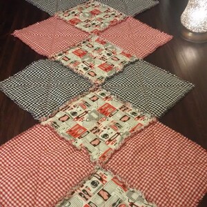 Rag Quilt Table Runner Quilted BBQ, Red, White, Black, Gingham ...