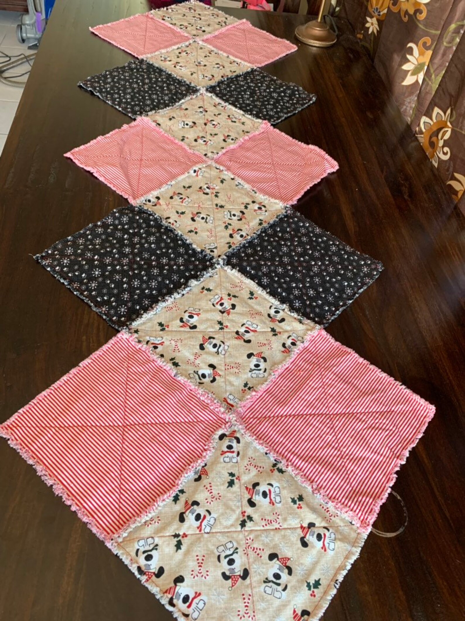 Rag Quilt Table Runner Christmas Dogs Candy Cane - Etsy UK