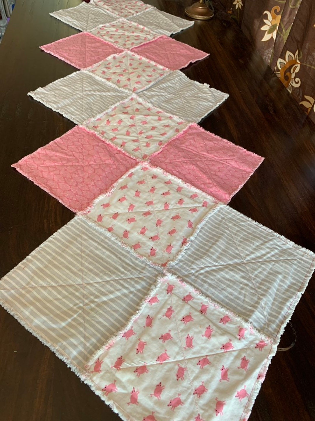 Rag Quilt Table Runner Flying Pigs - Etsy UK