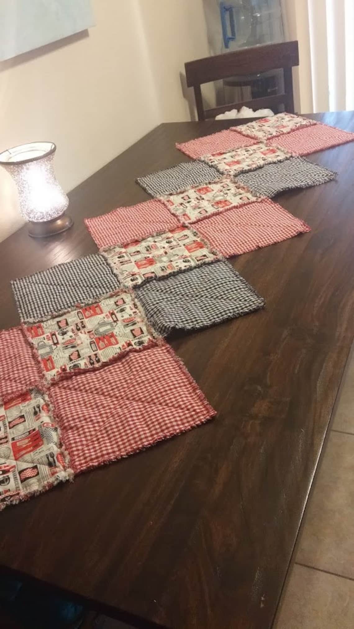 Rag Quilt Table Runner Quilted BBQ, Red, White, Black, Gingham ...