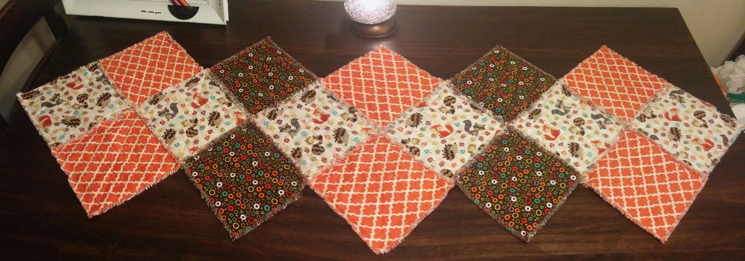 Rag Quilt Table Runner - Harvest Animals, Brown, Orange, Multi - Etsy