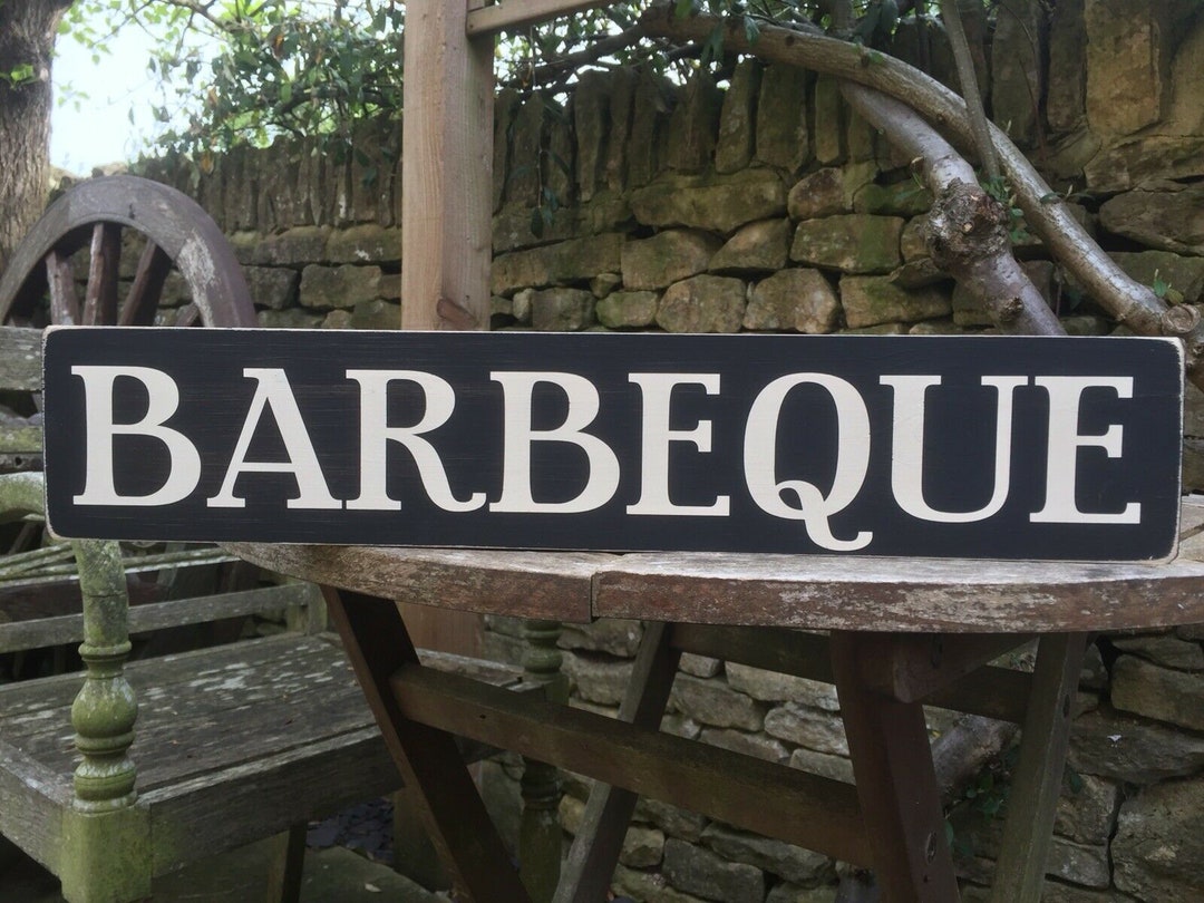 Barbecue Sign Wooden Vintage Style Garden Party Prosecco Pub Food ...
