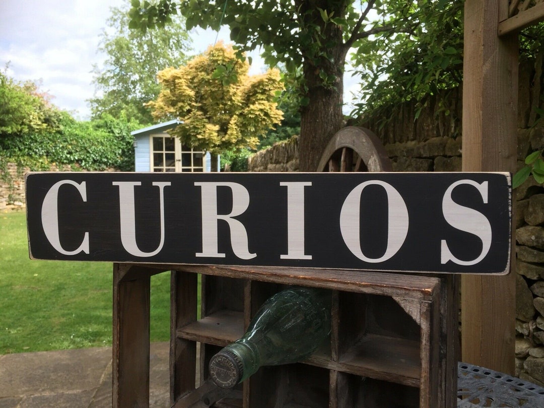 Curios Curio Sign Plaque Vintage Old Antique Style Shop Wooden Signs ...