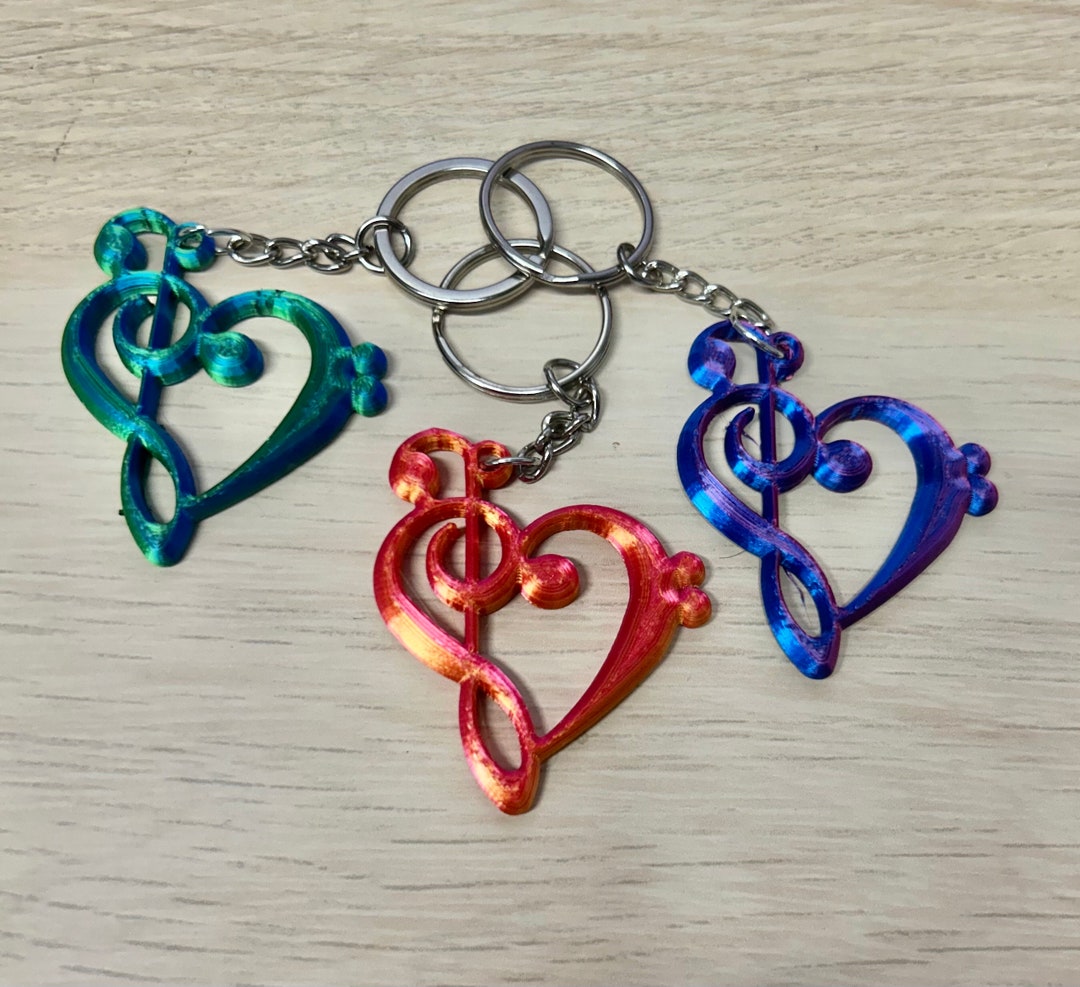 Keychain - Music Note Heart - PLA 3D Printed - ** Multiple Color ...