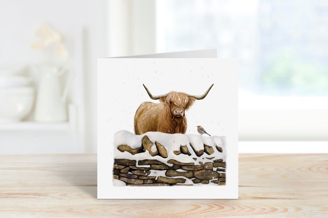 Highland Cow Christmas Card | Fine Art Card | Scottish Christmas Card ...