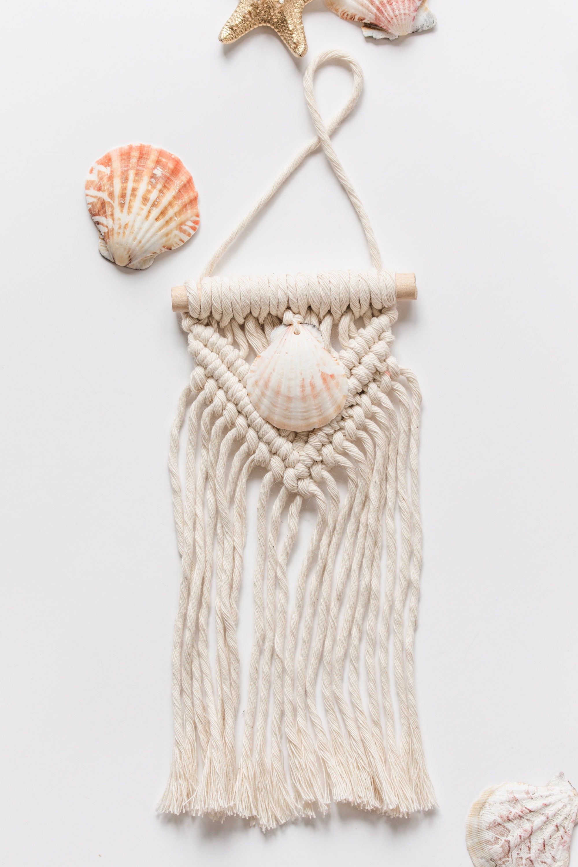 Mini Macrame Seashell pared colgante | Etsy