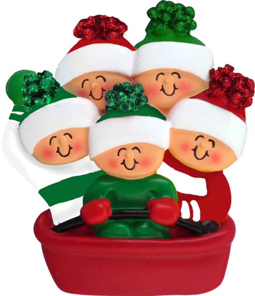 Personalized Family Sledding Christmas Ornament, Tree Decoration, 5 ...