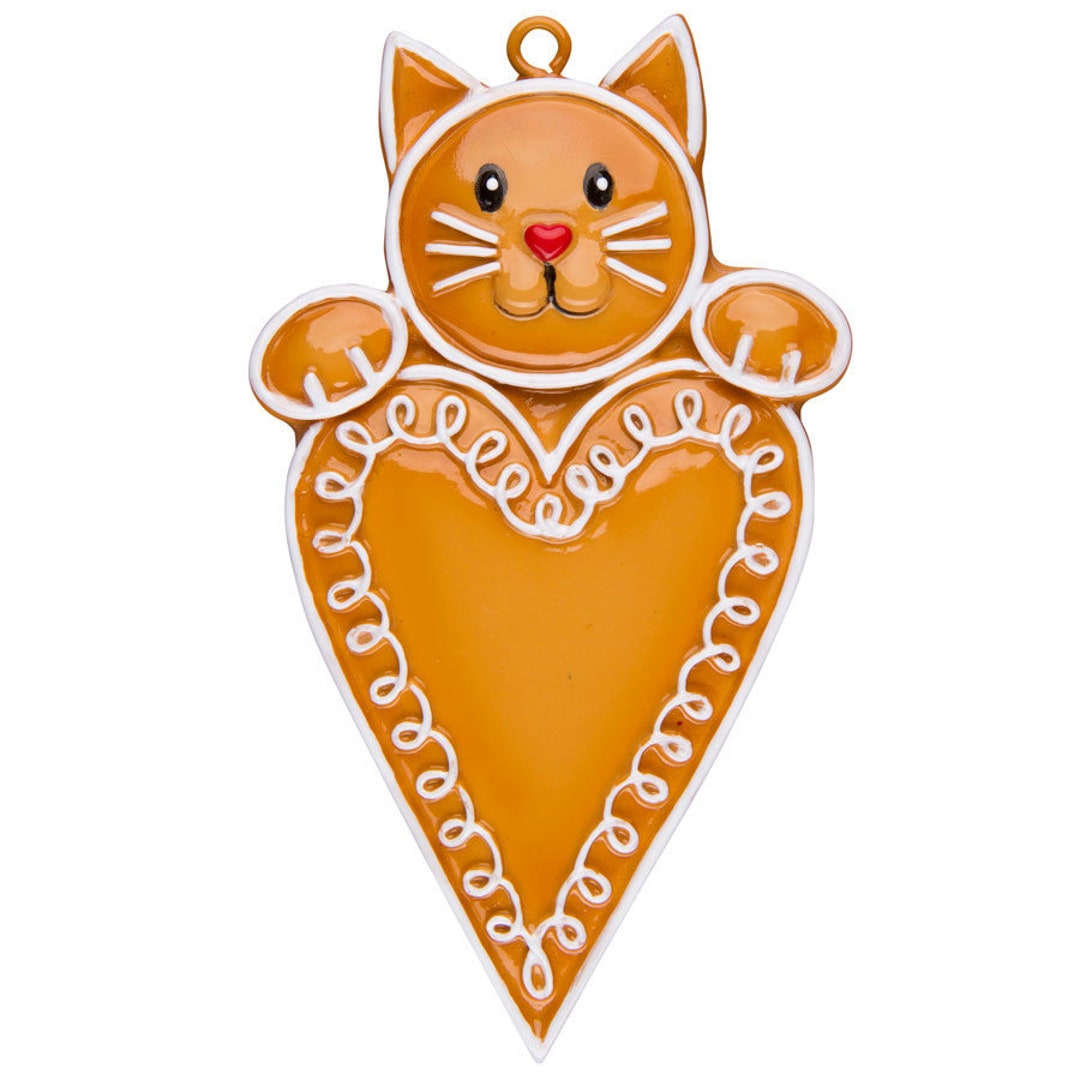 Gingerbread Cat With Heart Personalized Christmas Ornament, Pet ...