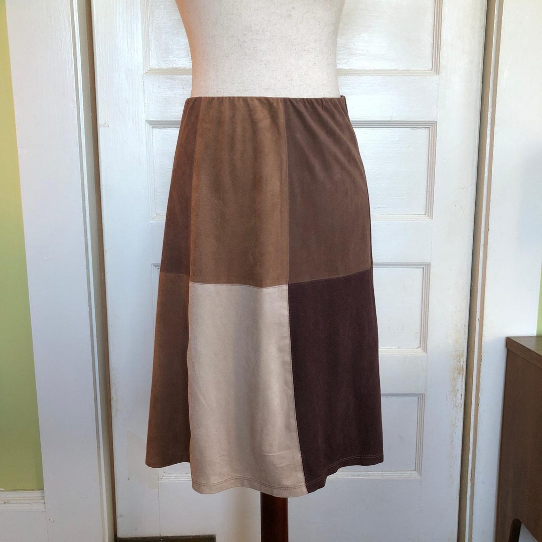 Vintage 90s Y2K New Directions Color Block Faux Suede Midi Skirt XL ...