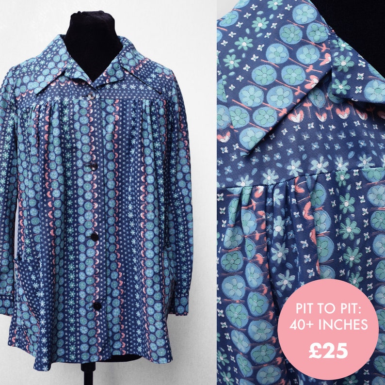 Vintage 1960s Blue Floral Smock Top With Front Pockets 40in - Etsy