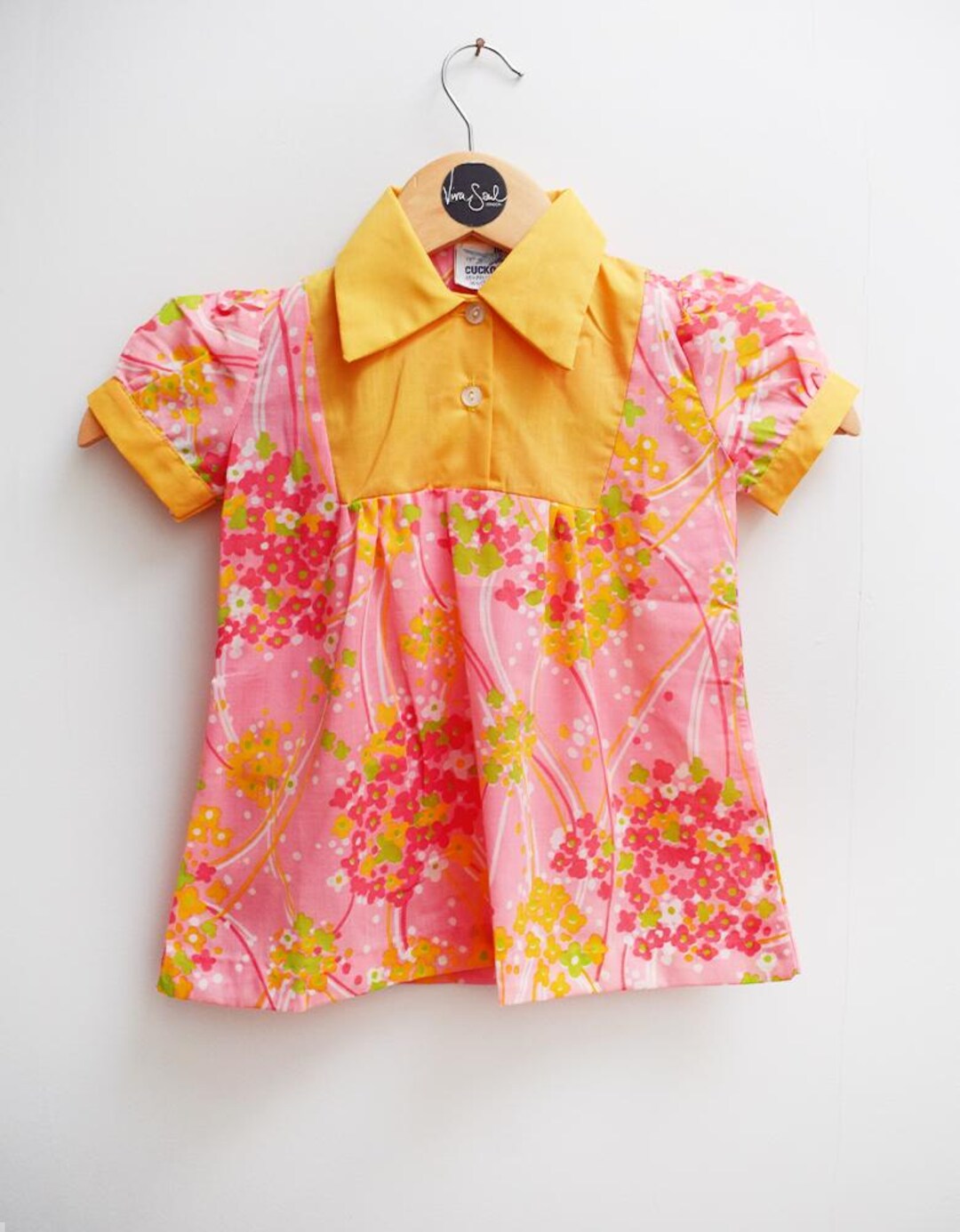 Vintage 1970s Cuckoo Yellow and Pink Yoke Dress, 60cm Chest - Etsy
