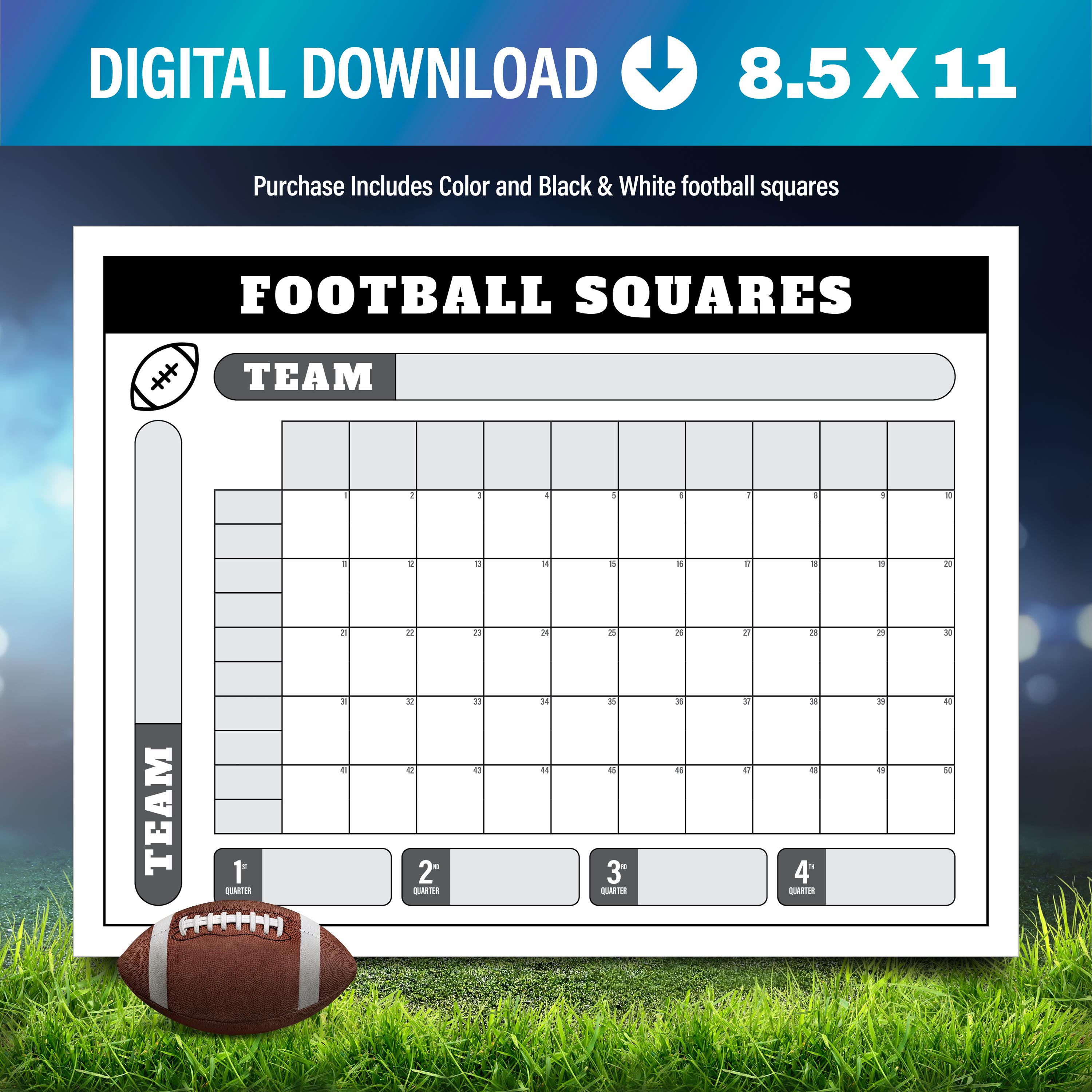 Football Squares - 50 Squares - 8.5x11 - Etsy