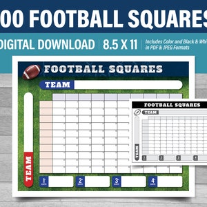 Football Squares - 100 Squares - 8.5x11 - Etsy