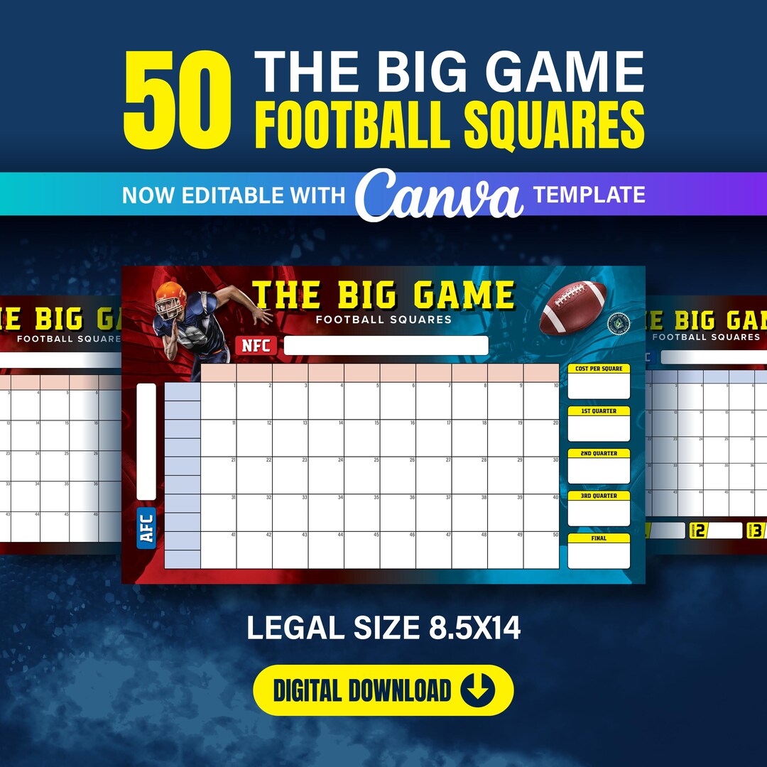 The Big Game - 50 Football Squares - 8.5x14 - NFC Vs AFC - Etsy