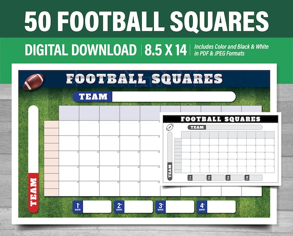 Football Squares 50 Squares 8.5x14 - Etsy