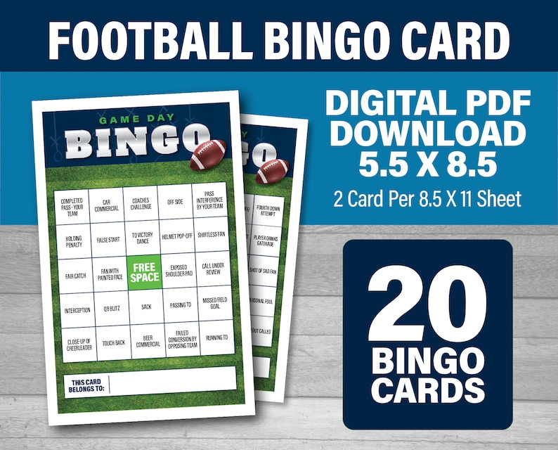 Football Bingo 20 Cards - Etsy