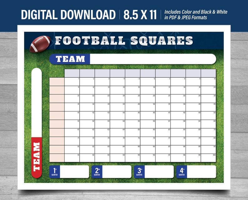 Football Squares - 100 Squares - 8.5x11 - Etsy