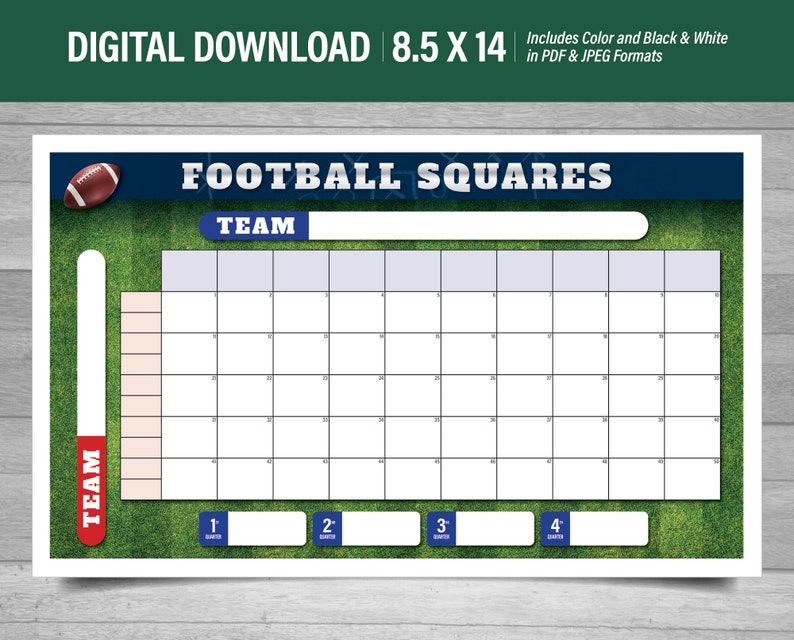 Football Squares - 50 Squares - 8.5x14 - Etsy