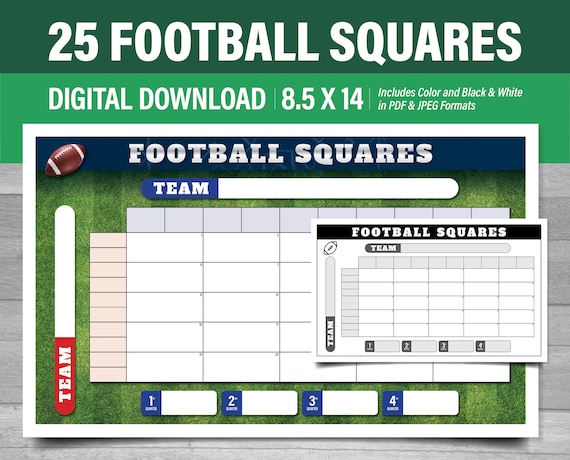 Football Squares 25 Squares 8.5x14 - Etsy
