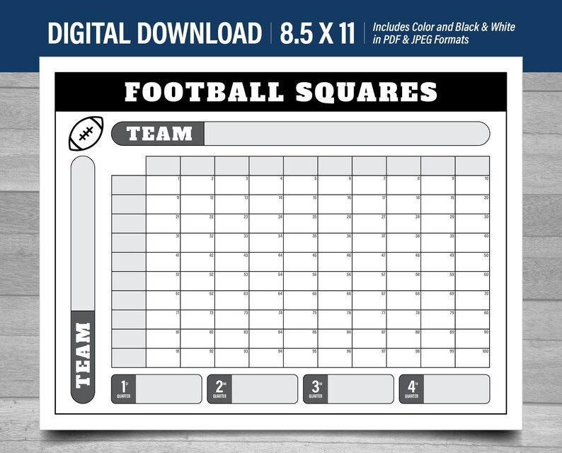 Football Squares - 100 Squares - 8.5x11 - Etsy