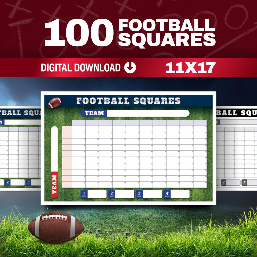 Football Squares - 100 Squares - 11x17 - Etsy
