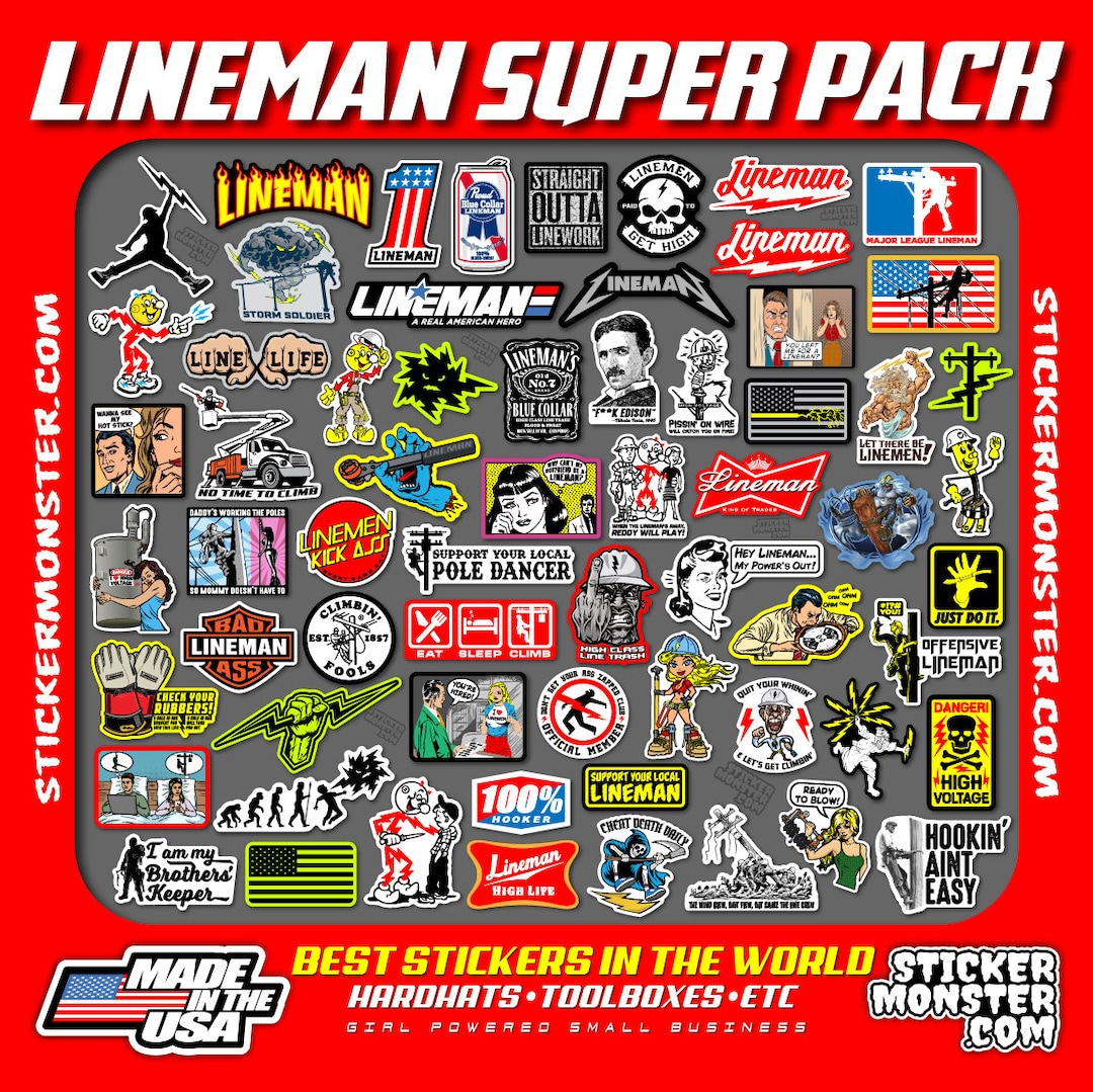 LINEMAN Hard Hat Stickers, 64 Total Hardhat Sticker and Decals, Helmet ...