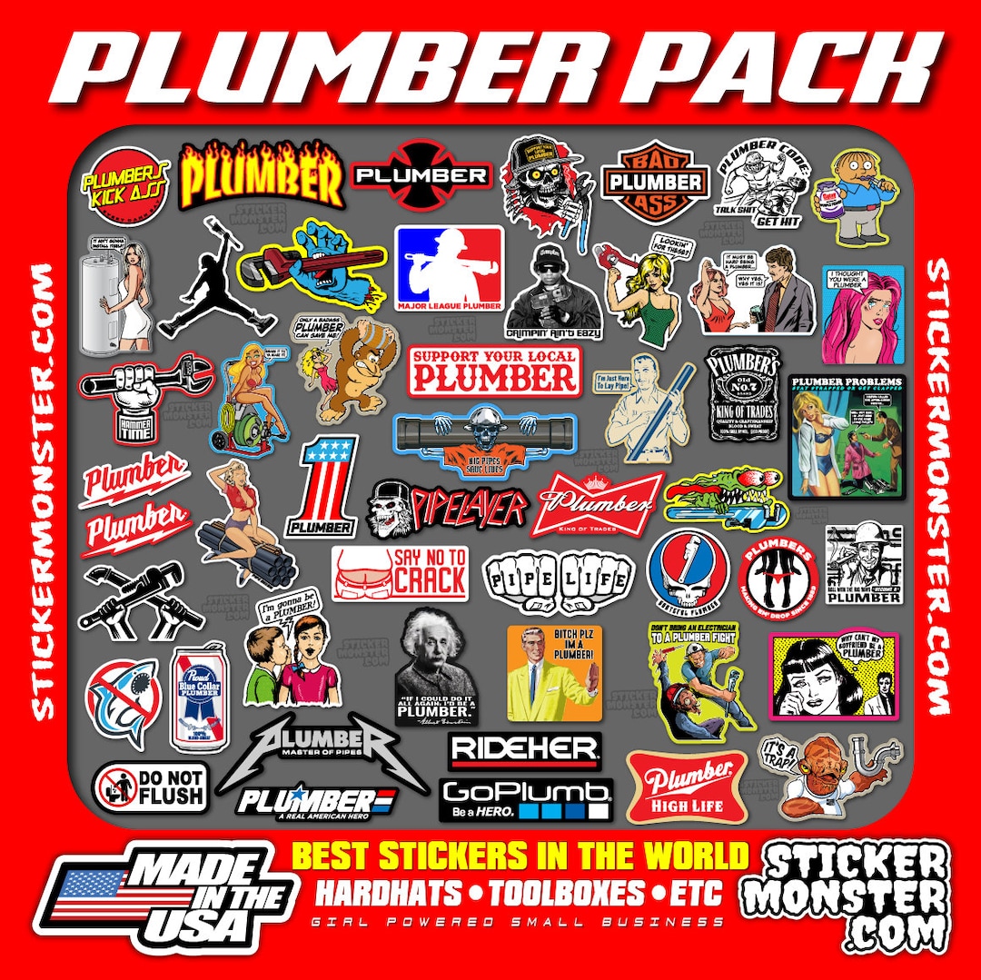 PLUMBER (50+) Hard Hat Stickers Toolbox Decals, Hardhat Sticker ...