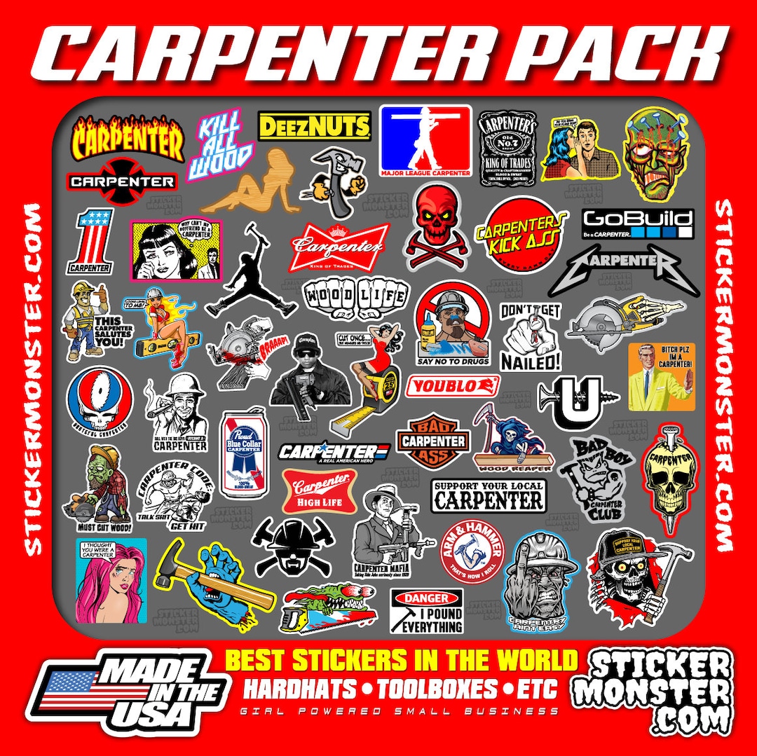 CARPENTER (50+) Hard Hat Stickers Toolbox Decals, Hardhat Sticker ...