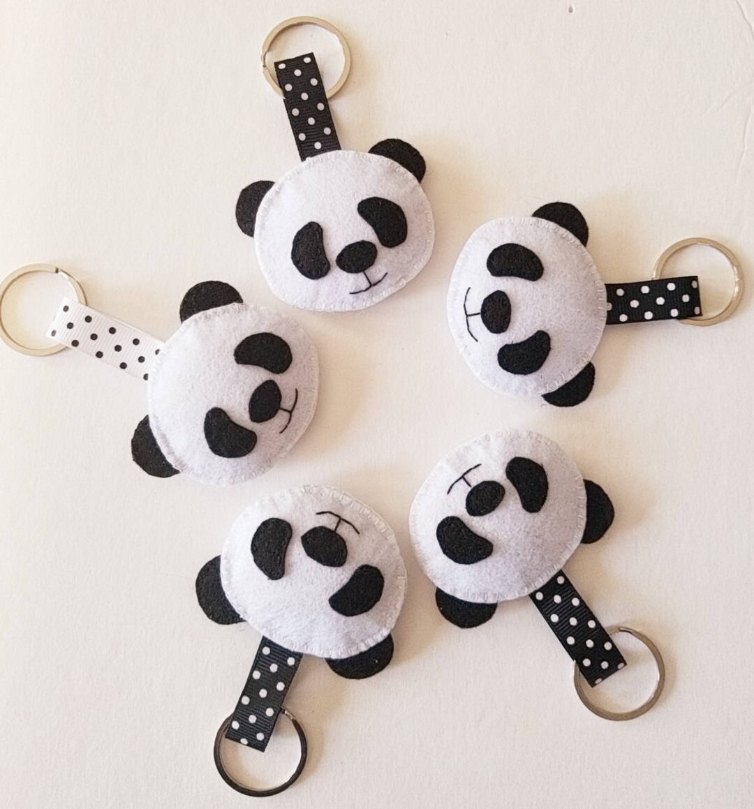 Panda Animal Felt Key Ring-panda Love - Black&white-polka Dots - Party ...