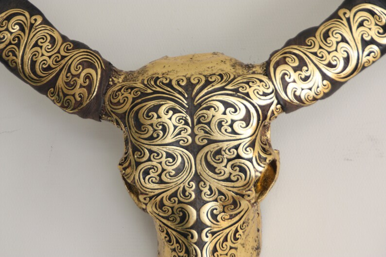 Decorated Buffalo Skull and horns in vintage style Real Skull | Etsy