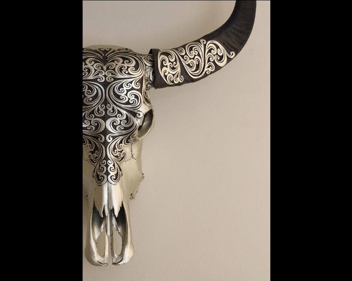 Decorated Buffalo Skull and Horns in Vintage Style Real Skull - Etsy